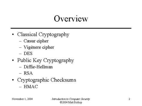 Chapter 8 Basic Cryptography Classical Cryptography Public Key