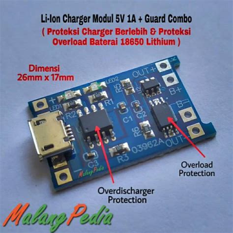 Modul Mesin Pcb Charger Charge Baterai Li Ion 18650 Tp 4056 5v 1a Guard
