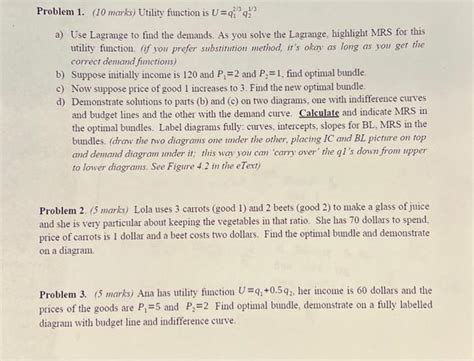 solved problem 1 10 marks utility function is