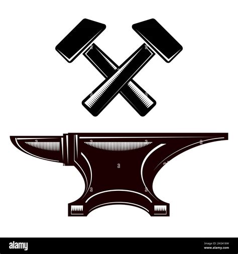 Anvil And Hammer Icons Isolated On White Background Industrial Logo Design Stock Vector Image