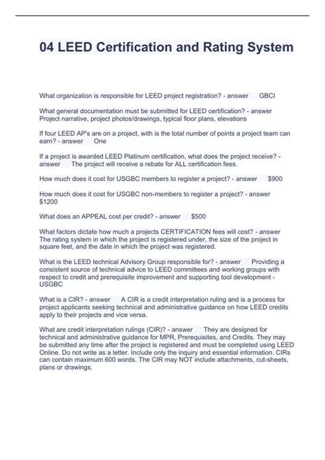 04 Leed Certification And Rating System Questions And Answers 2024