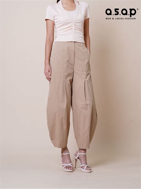 Asap Ladies Pleated Balloon Pants Khaki Shopee Malaysia