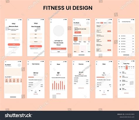 Sports Fitness Mobile App Kit Template Stock Vector Royalty Free