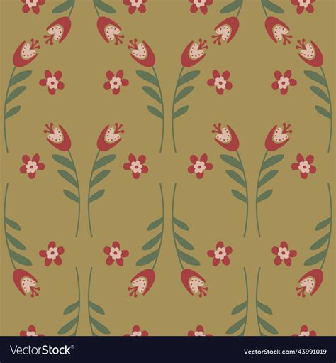 Cute Flower Marsh Green Color Seamless Pattern Vector Image