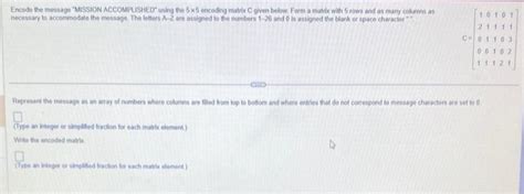 Solved Encode The Message MSSION ACCOMPUSHE Using The Chegg