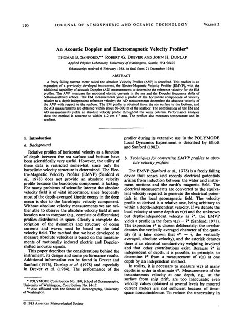 Pdf An Acoustic Doppler And Electromagnetic Velocity Profiler