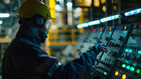 A Man Wearing A Protective Suit Operates A Complicated Control Panel At