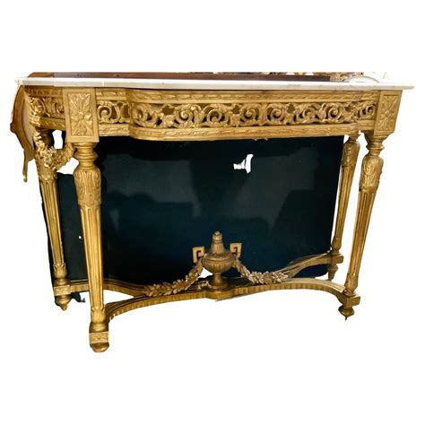 French Giltwood Console With White Marble Top Louis Xvi Style 19 Th