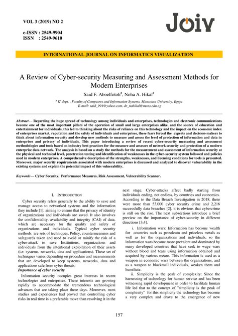 Pdf A Review Of Cyber Security Measuring And Assessment Methods For