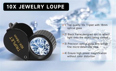 10x Jewelers Loupe Magnifier 18mm Triplet Lens Pocket