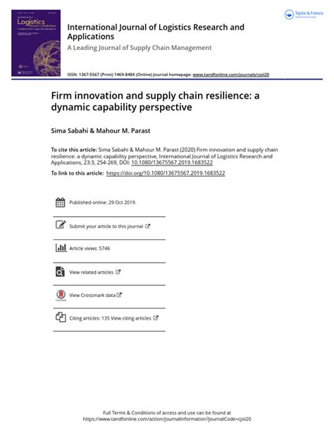 Firm Innovation And Supply Chain Resilience A Dynamic Capability Perspectiveinternational