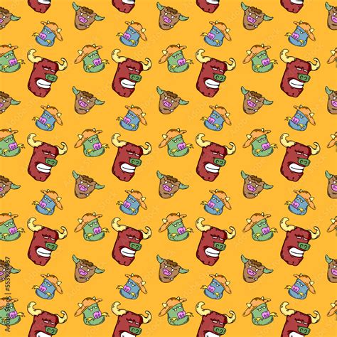 Cartoon Cow And Buffalo Repeating Pattern Clipart Stock Illustration Adobe Stock