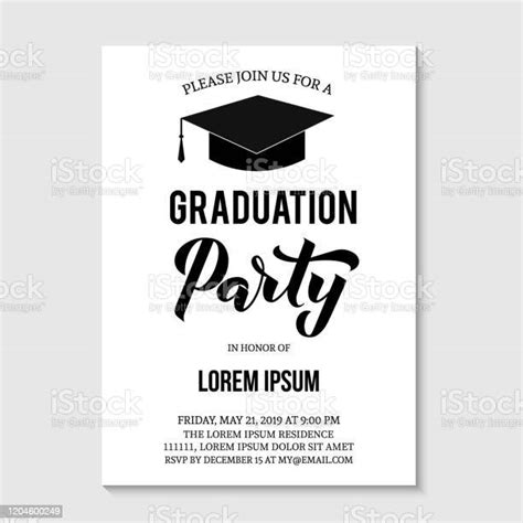 졸업 파티 초대 카드 템플릿입니다 흑백 졸업생 파티 초대합니다 졸업 축 하 발표 벡터 그림입니다 개념에 대한 스톡 벡터 아트 및 기타 이미지 Istock