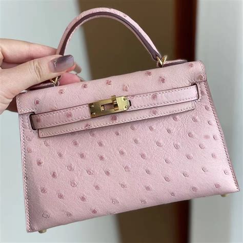 Hermes Kelly Mini Ii 3q Rose Sakura 新粉色 Ostrich 全手工蜜蠟線縫製 Qatar Kuwait