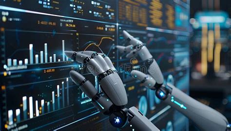 Ai Powered Data Analysis Robotic Hands Interacting With Charts 3d