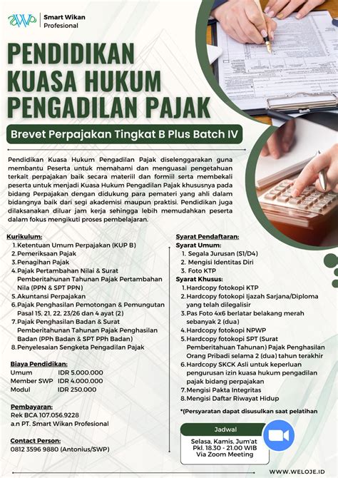 Pendidikan Khusus Kuasa Hukum Pengadilan Pajak Bidang Perpajakan Tingkat B Plus Batch Iv Weloje