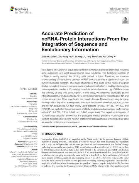 PDF Accurate Prediction Of NcRNA Protein Interactions From The Integration Of Sequence And