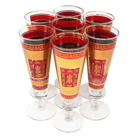 Vintage Libbey Red And Gold Pilsner Glasses The Hour Shop