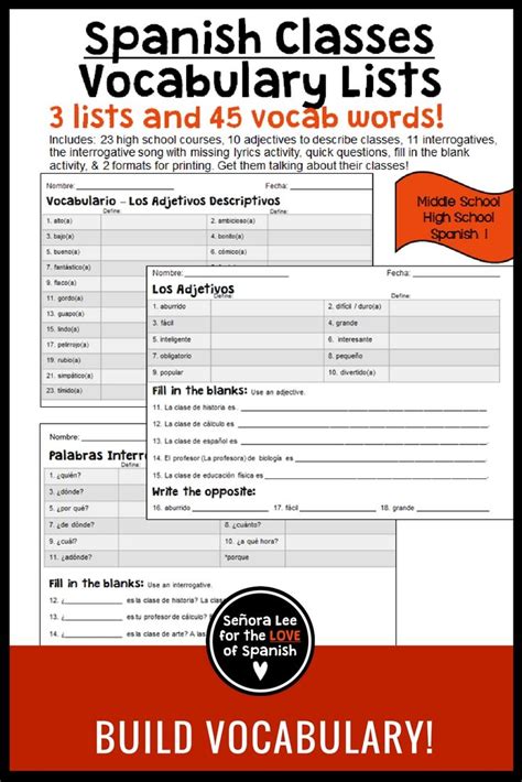 Spanish Class Subjects Names Of Classes Spanish To English Vocabulary