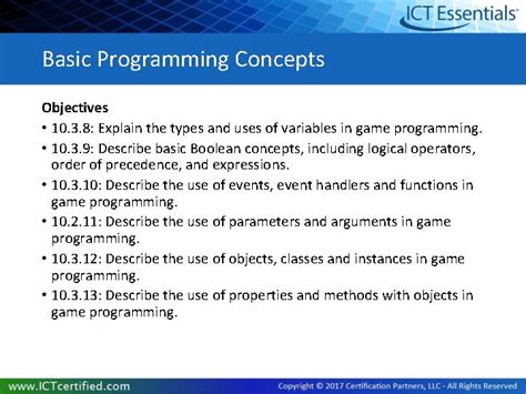 Ict Gaming Lesson 3 Basic Programming Concepts Objectives