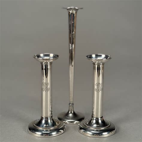 Lot 076 Pair Of Weighted Sterling Silver Candlesticks 6 14”h And 10