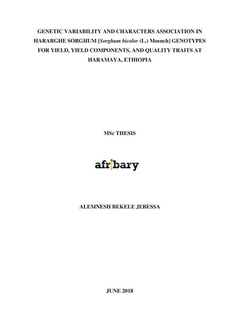 Genetic Variability And Characters Association In Hararghe Sorghum