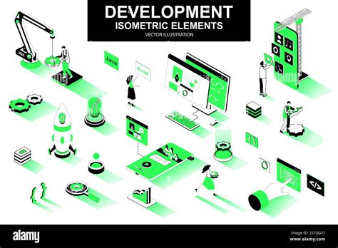 Development Company Bundle Of Isometric Elements Interface Prototyping Back End Development
