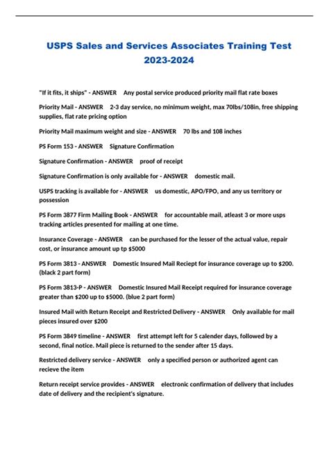 Usps Sales And Services Associates Training Packaged Exams Stuvia Us