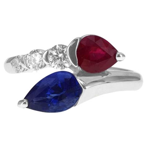 Certified Twin Ring 18 Carat Vivid Red Ruby And Vivid Blue Sapphire Pt