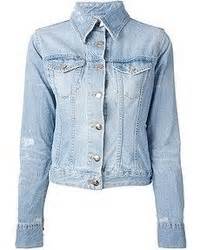 Silver Crew Neck T Shirt With Light Blue Denim Jacket Outfits For Women
