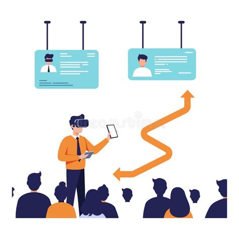 Businessman Wearing Virtual Reality Headset Presenting Data To Audience With Digital Profiles