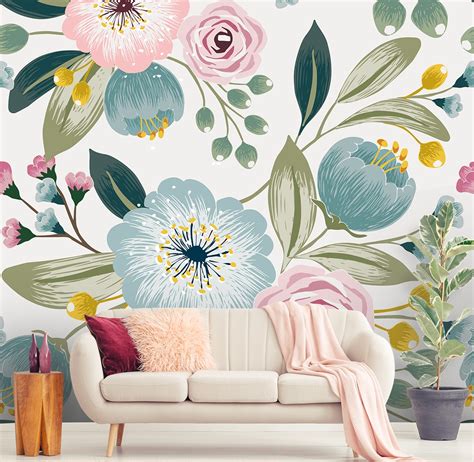 A Floral Pattern Wallpaper With Flowers And Leaves Magic Decor