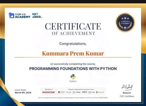Finished Python Course With Nxtwave Kummara Prem Kumar Posted On The Topic Linkedin