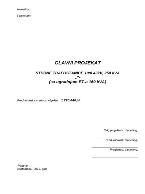 Glavni Projekat Sbts 250 Pdf