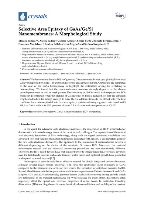 Pdf Selective Area Epitaxy Of Gaasgesi Nanomembranes A