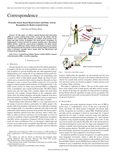 Pdf Wearable Sensor Based Hand Gesture And Daily Activity Recognition For Robot Assisted Living