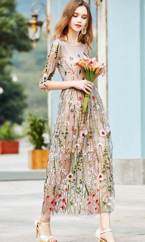 Sheer Mesh Floral Print Long Dress In 2020 Maxi Dress With Sleeves