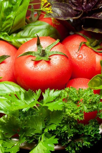 Ingredientes De La Cocina Italiana Tomates De Jardín Hierbas Y Especias Foto Premium