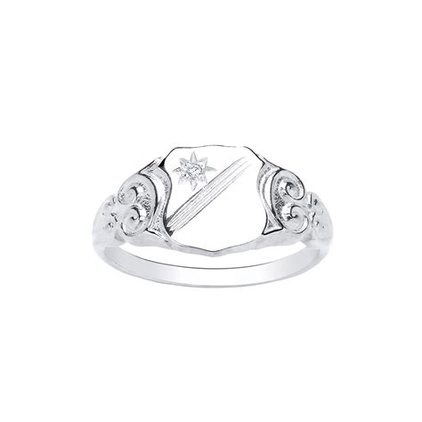 Silver Patterned Shield Shape Mens Stone Set Signet Ring Sarah Beth