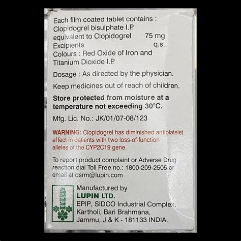 Clopitab 75mg Tablet 15s View Price Combination And Alternatives