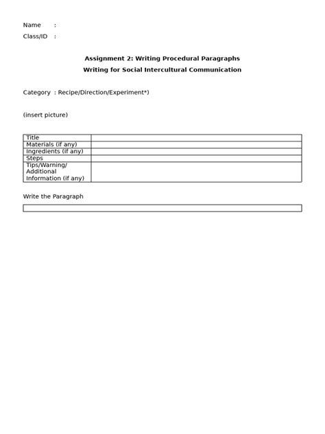 Template Assignment 2 Writing Procedural Paragraphs Pdf