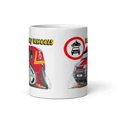 Royal Mail Ldv Red Postie Van Kartoons Funky Wheels White Glossy Mug