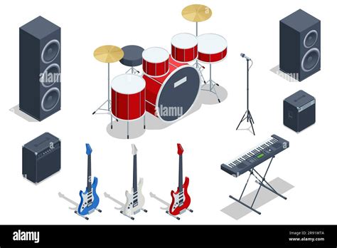 Isometric Set Of Musical Instrument Synthesizer Analog Sound Drum Kit