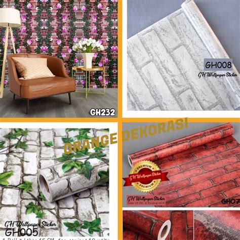 Jual Jual Wallpaper Stiker Dinding Motif Bata Dan Daun Gh Ukuran 45 Cm