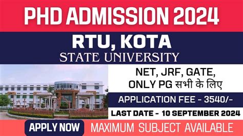New Phd Admission 2024 Rajasthan Technical University Kota Rtu