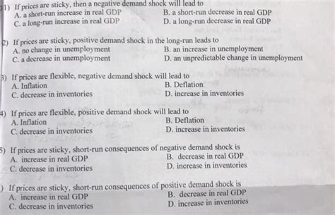 Solved If Prices Are Sticky Then A Negative Demand Shock