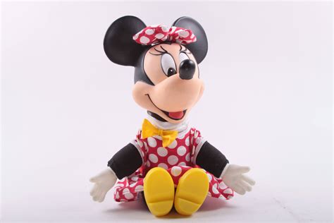 Vintage Disney Minnie Mouse Doll 1980s Red Dress Polka Dot Yellow