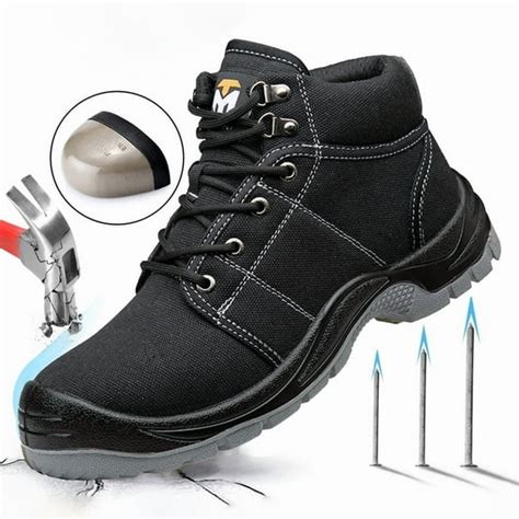Memoride Mens Steel Toe Shoes Work Boots Leather Slip Resistant