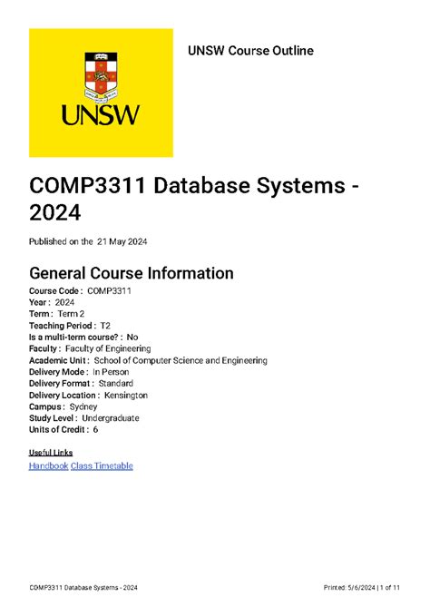 Co Comp3311 1 2024 Term2 T2 In Person Standard Kensington Unsw Course