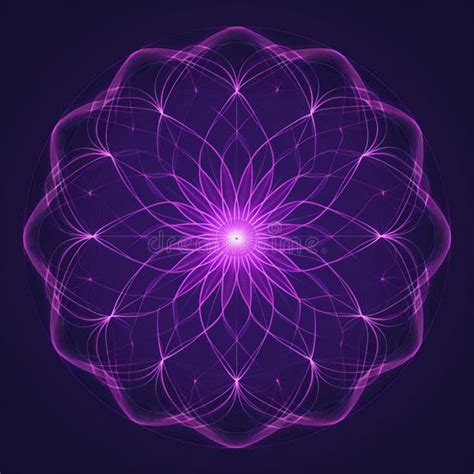 Violet Glowing Mandala Abstract Flower Pattern On Kinetic Lines Stock